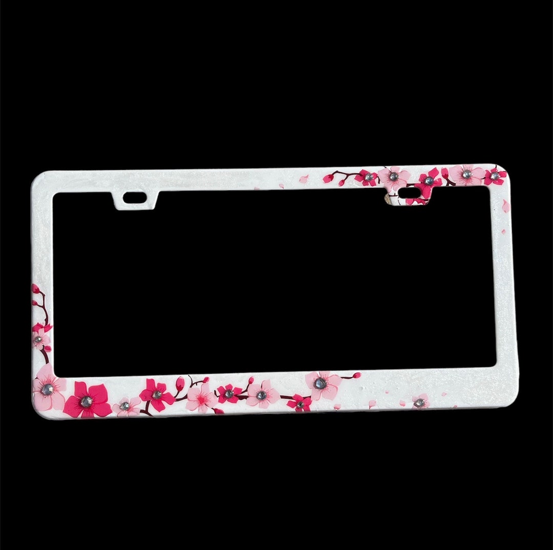 Bling Cherry Blossom License Plate Frame Pink and Pearl White License ...