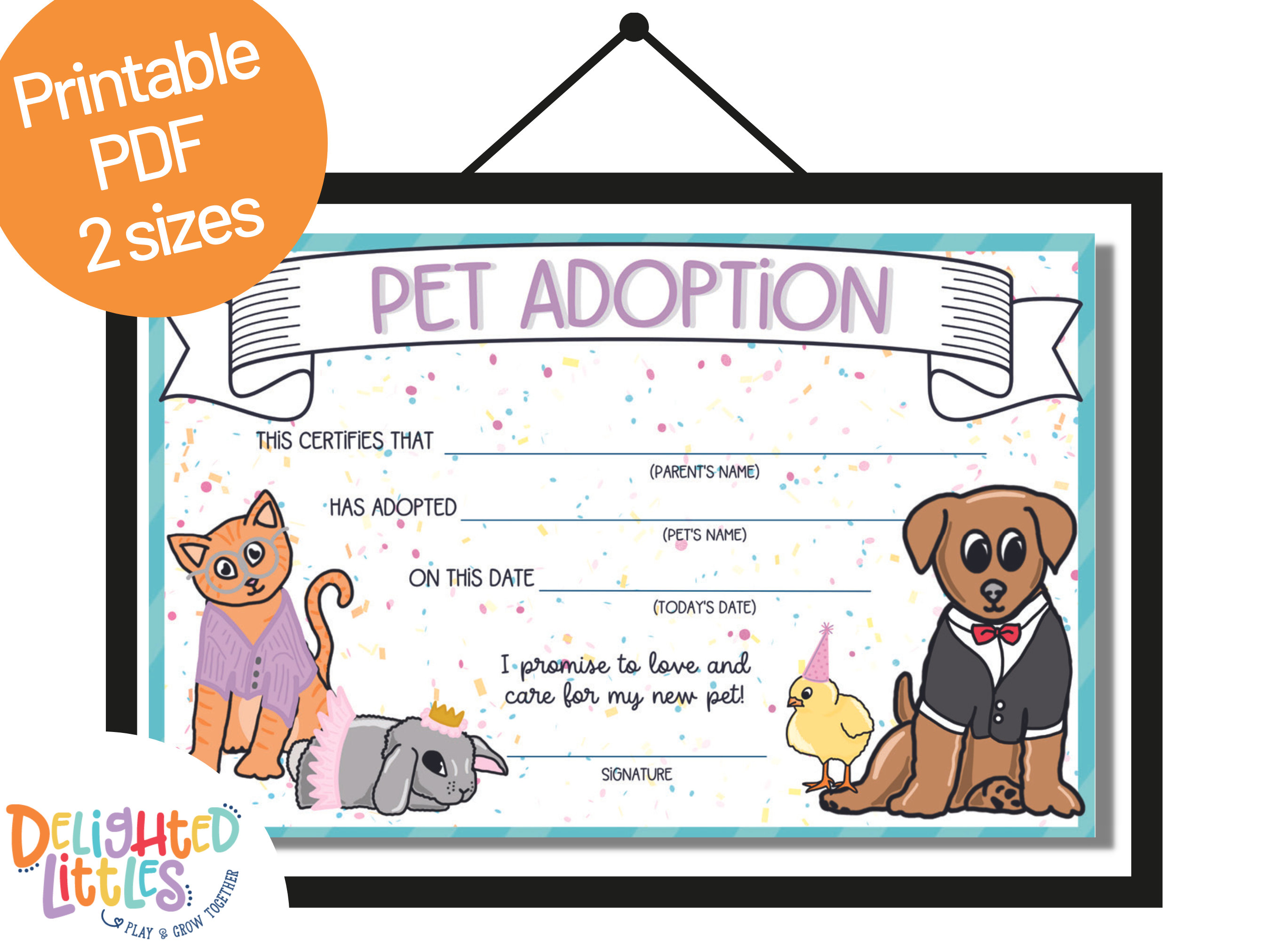 Pet Adoption Certificate, Pet Adoption Pretend Play, Pet Adoption Party ...