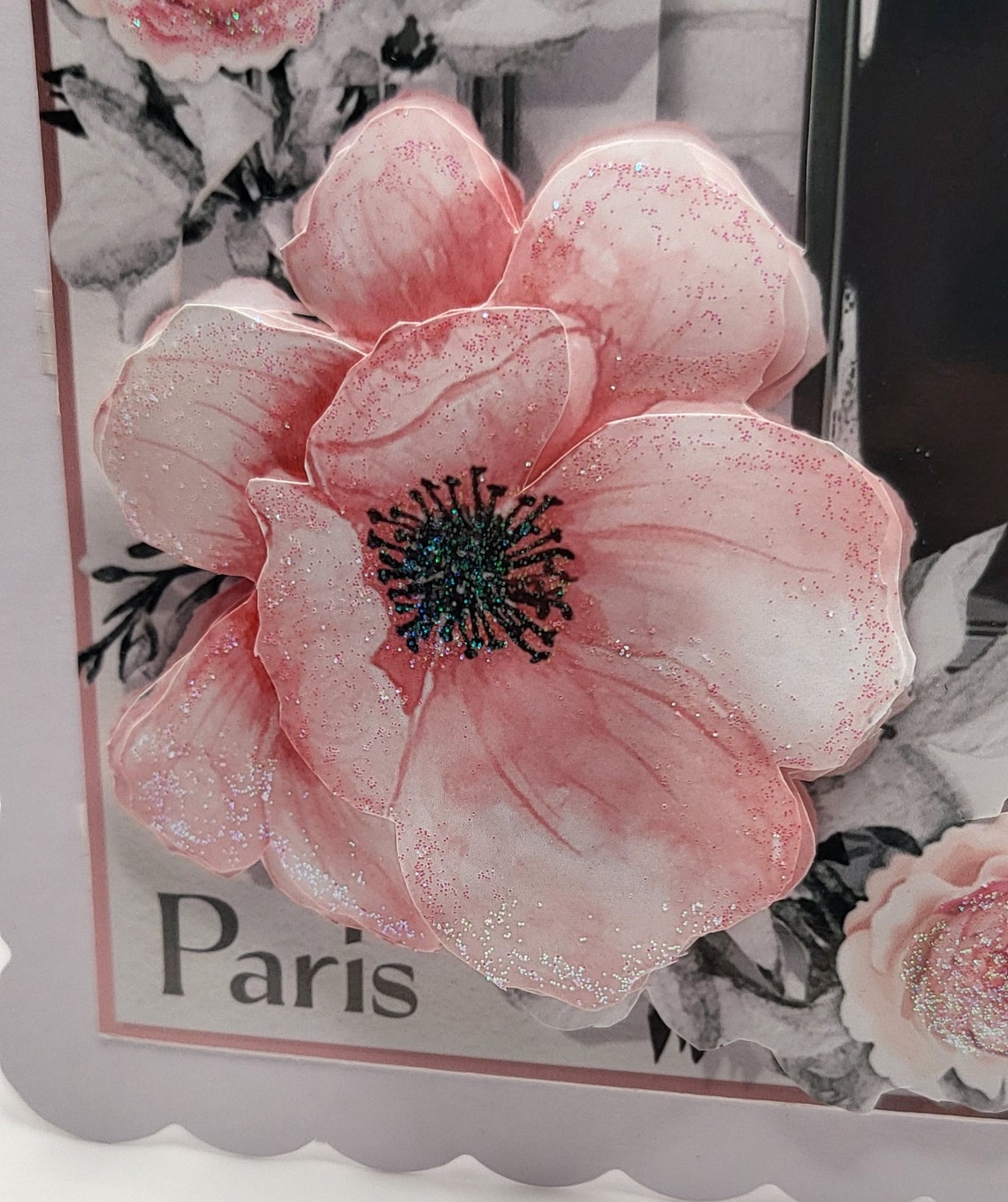 Happy Birthday Card, Elegant Perfume Bottle, Pink Flowers, Glitter ...