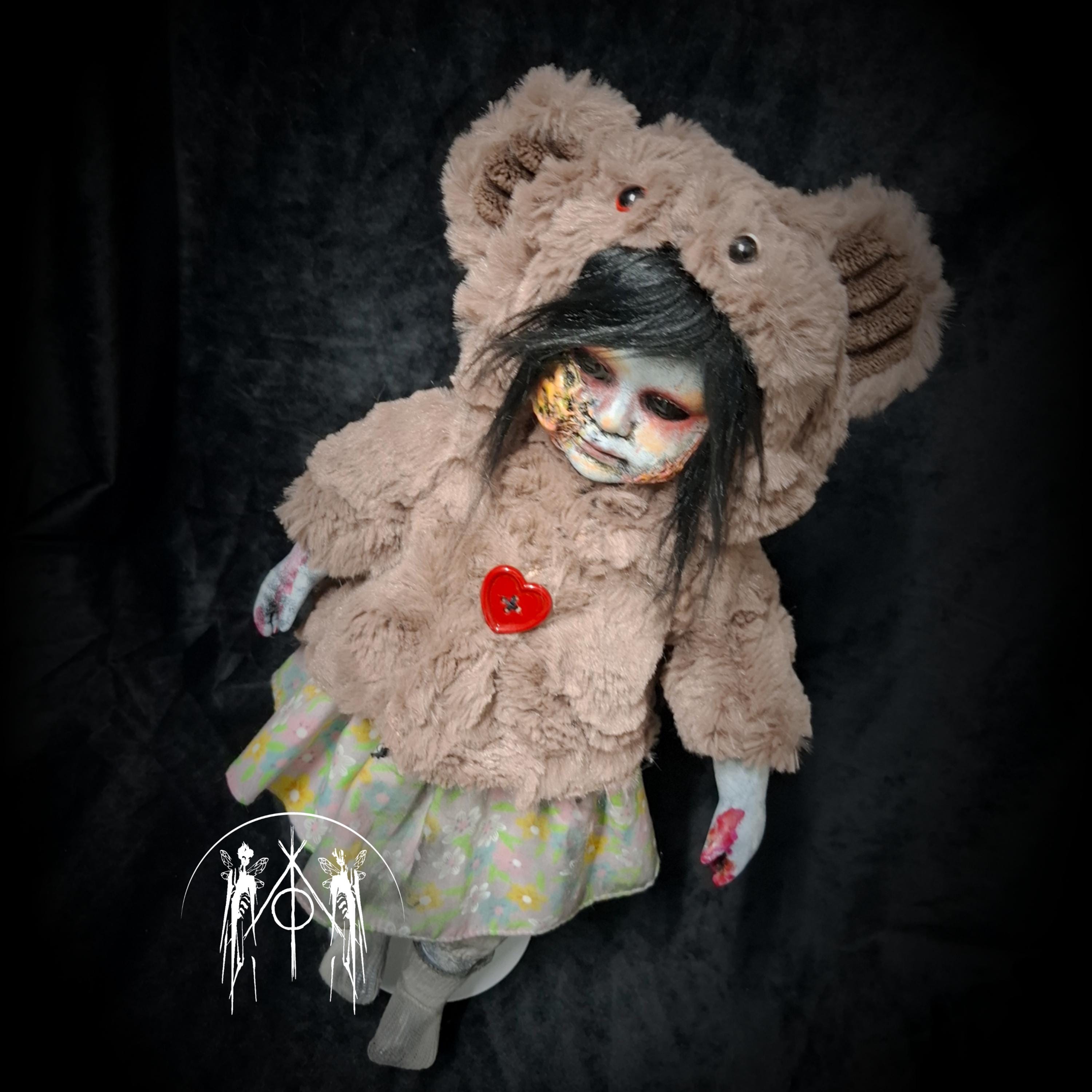 Upcycled Gothic Horror Doll in Teddy Suit: Creepy Halloween Display Art ...