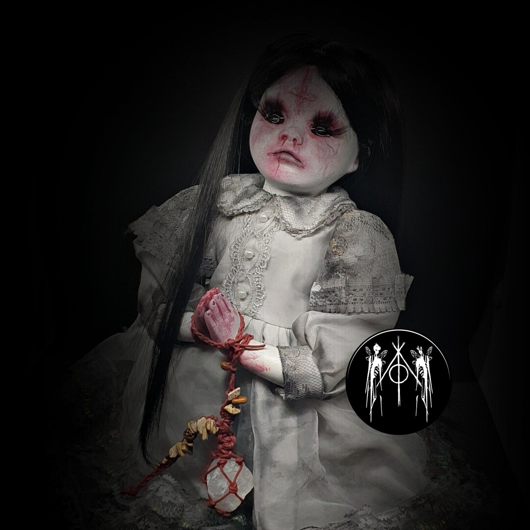 Gothic Horror Porcelain Doll Black Hair Halloween Witchy Display Creepy ...