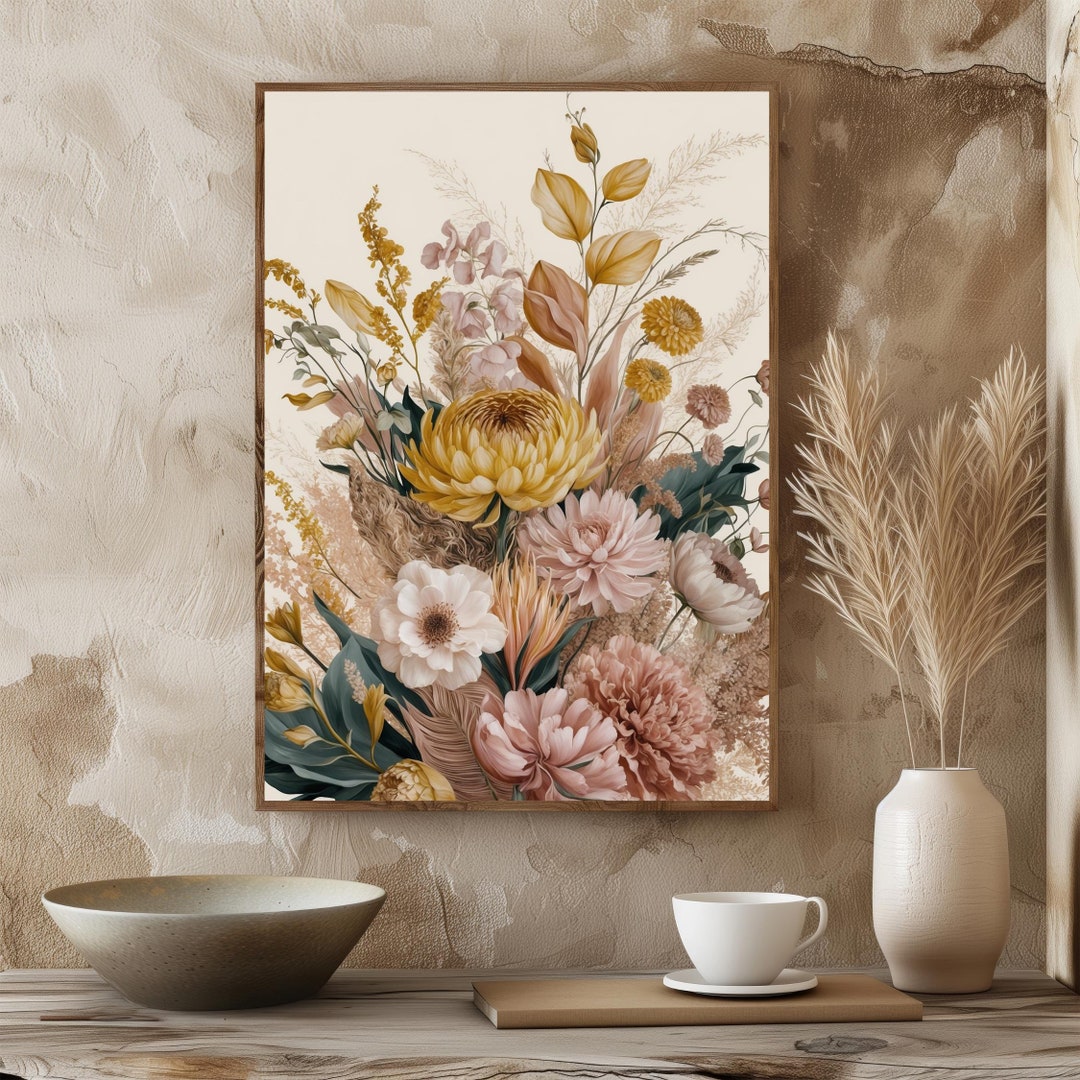 Boho Floral Wall Art: Neutral Flower Printable (digital Download) - Etsy