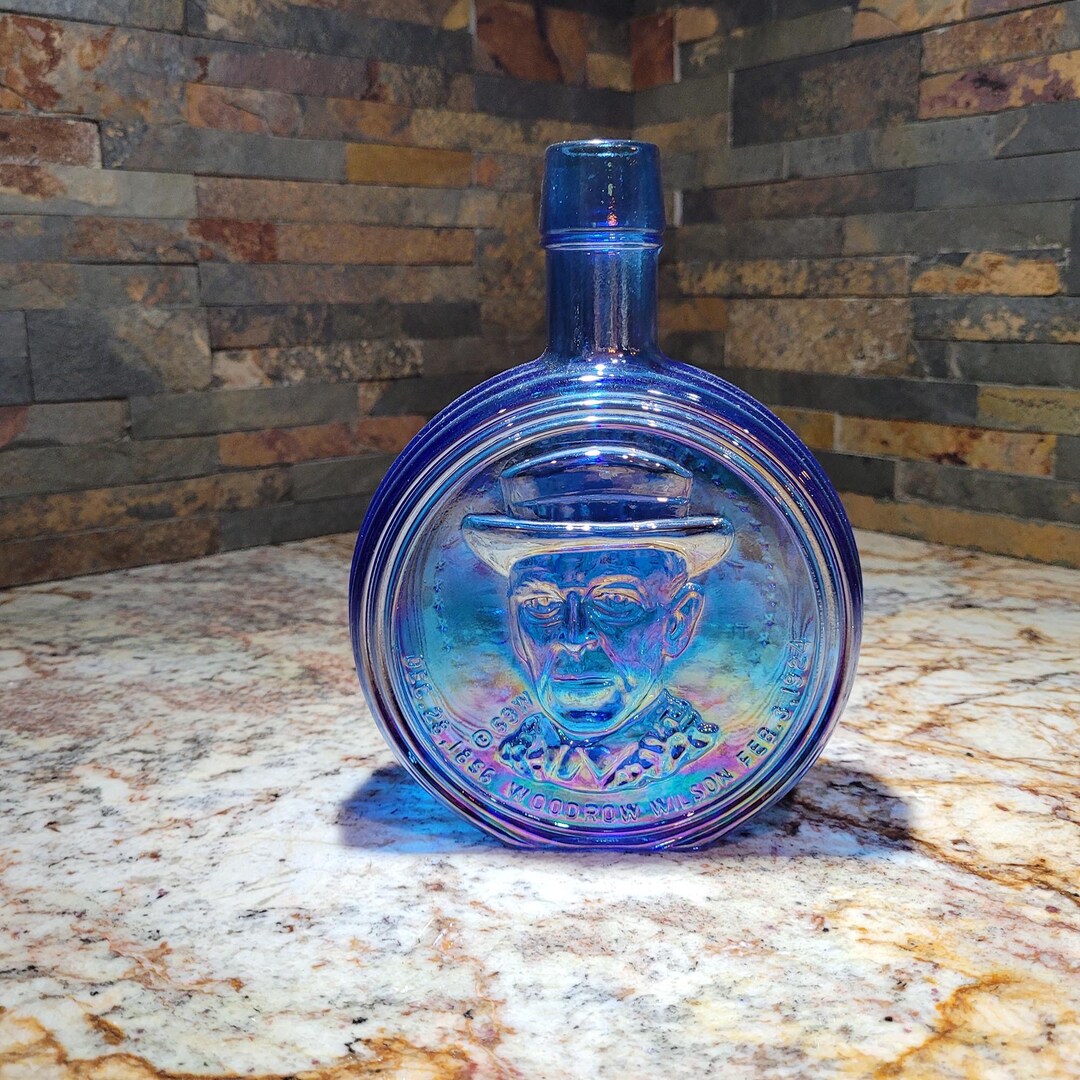 Vintage Wheaton Glass Woodrow Wilson Commemorative Blue Carnival Glass ...