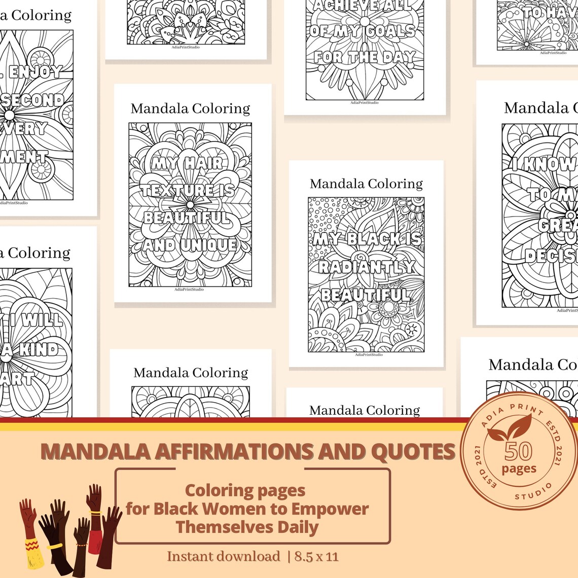 Black Women Affirmations Mandala Coloring Pages | Empowering Quotes ...