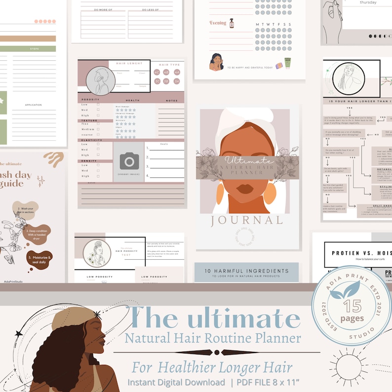 Natural Hair Planner Journal | Hair Growth Routine (digital Download ...