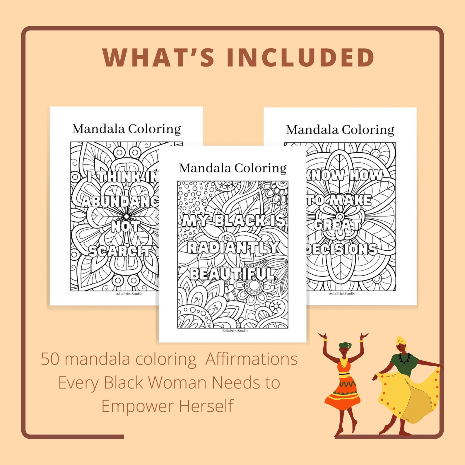 Black Women Affirmations Mandala Coloring Pages | Empowering Quotes ...