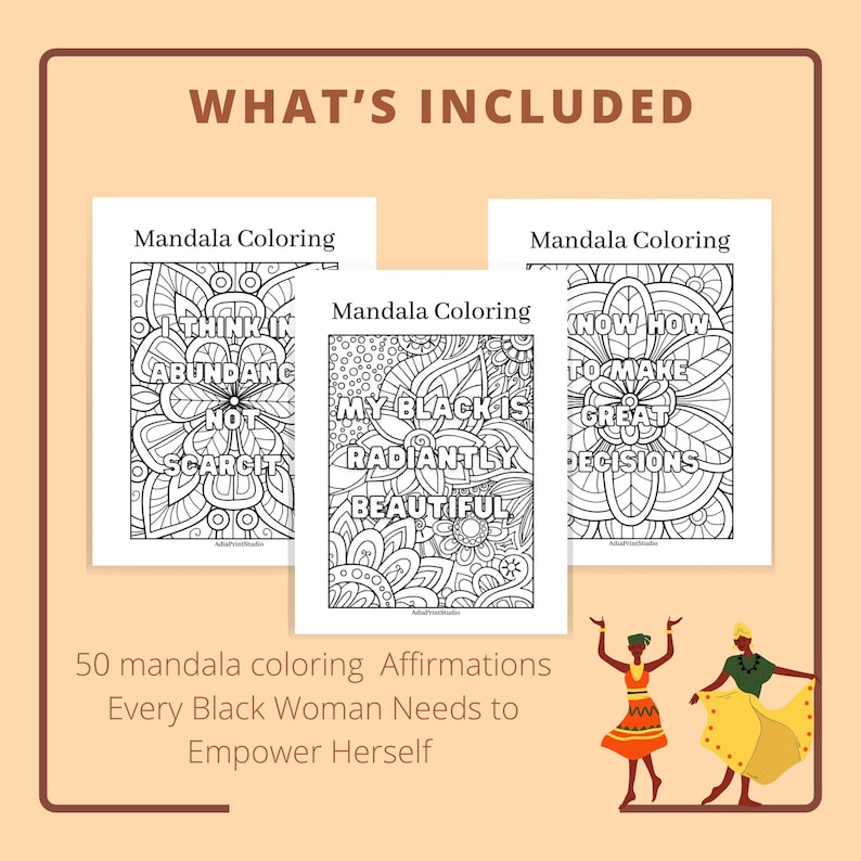 Black Women Affirmations Mandala Coloring Pages | Empowering Quotes ...