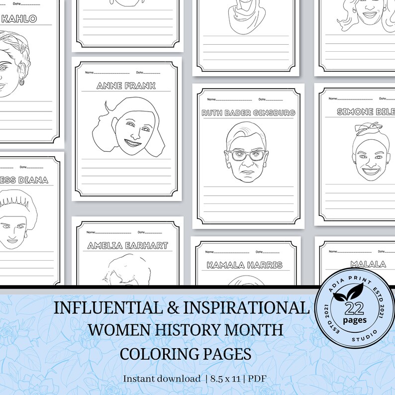 Influential & Inspirational Women in History Coloring Pages - Etsy
