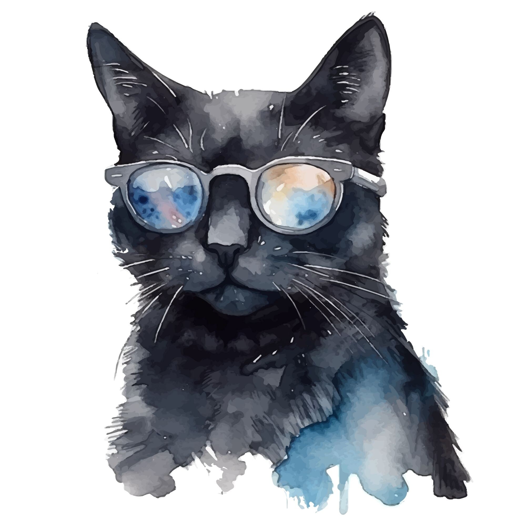 Cool Cat Watercolor Pngs Funny Cat Clipart Watercolor Cats - Etsy