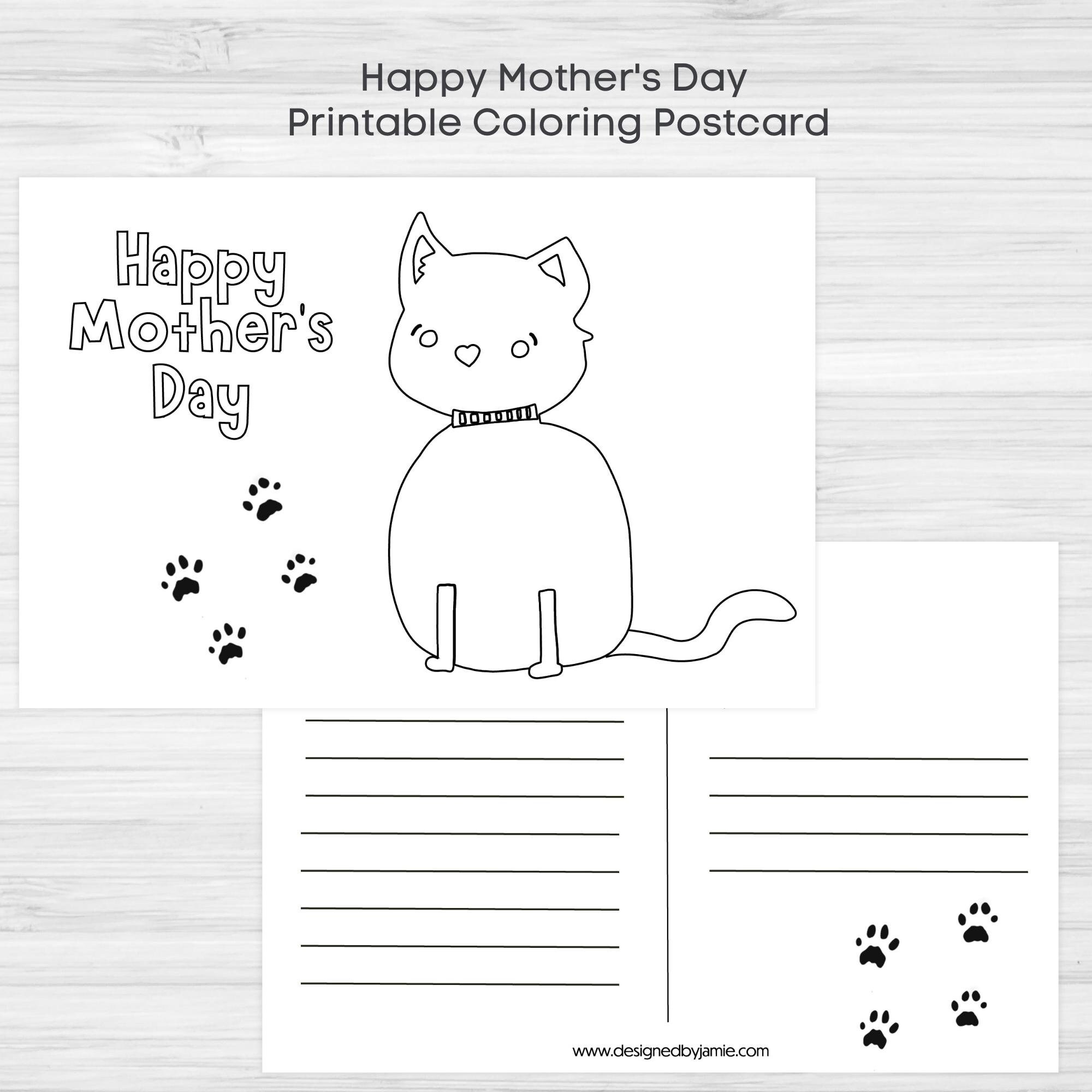 Mother’s Day Printable Coloring Digital Postcard PDF, Instant Download ...