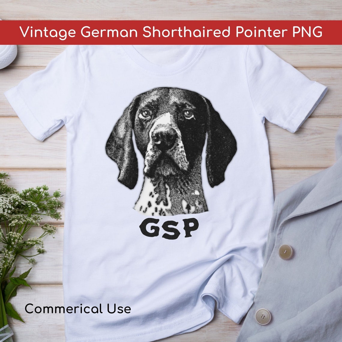 Vintage German Short Haired Pointer PNG for Sublimation and Crafts, Dog ...