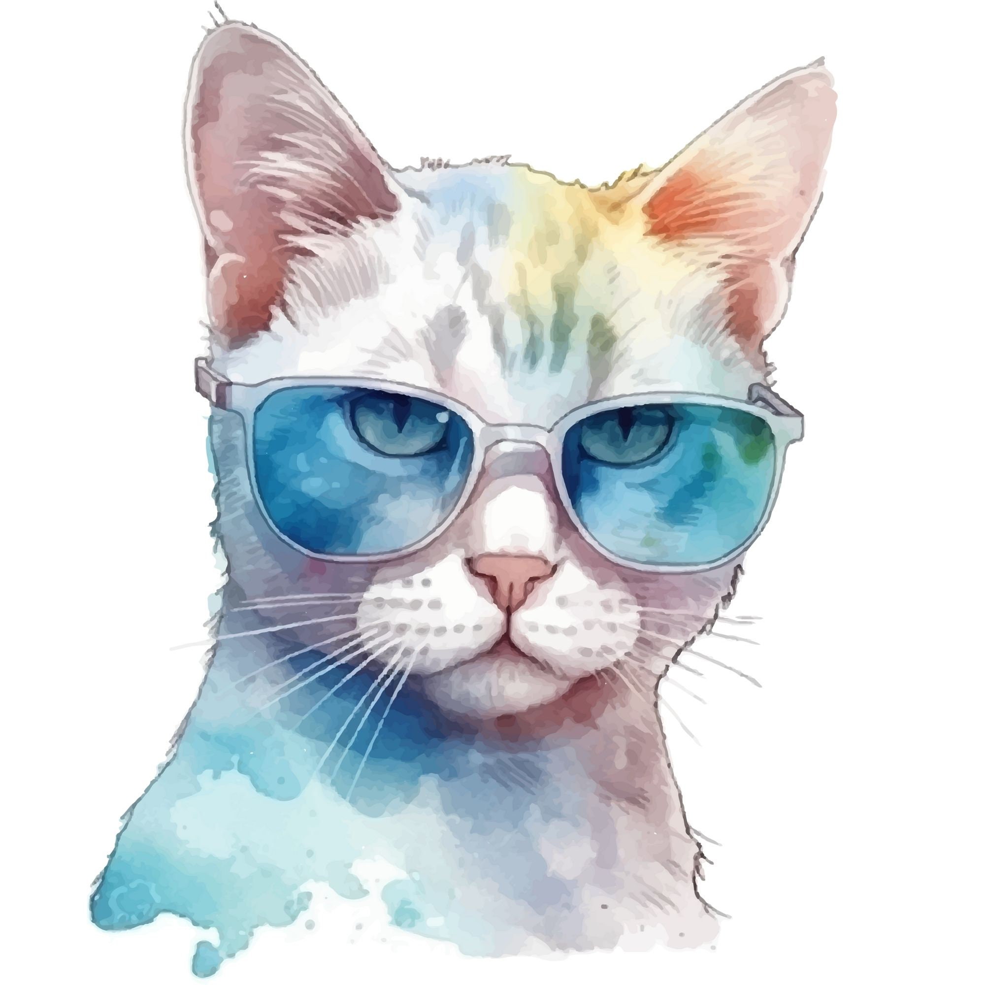 Cool Cat Watercolor Pngs Funny Feline Images Cat Clipart - Etsy