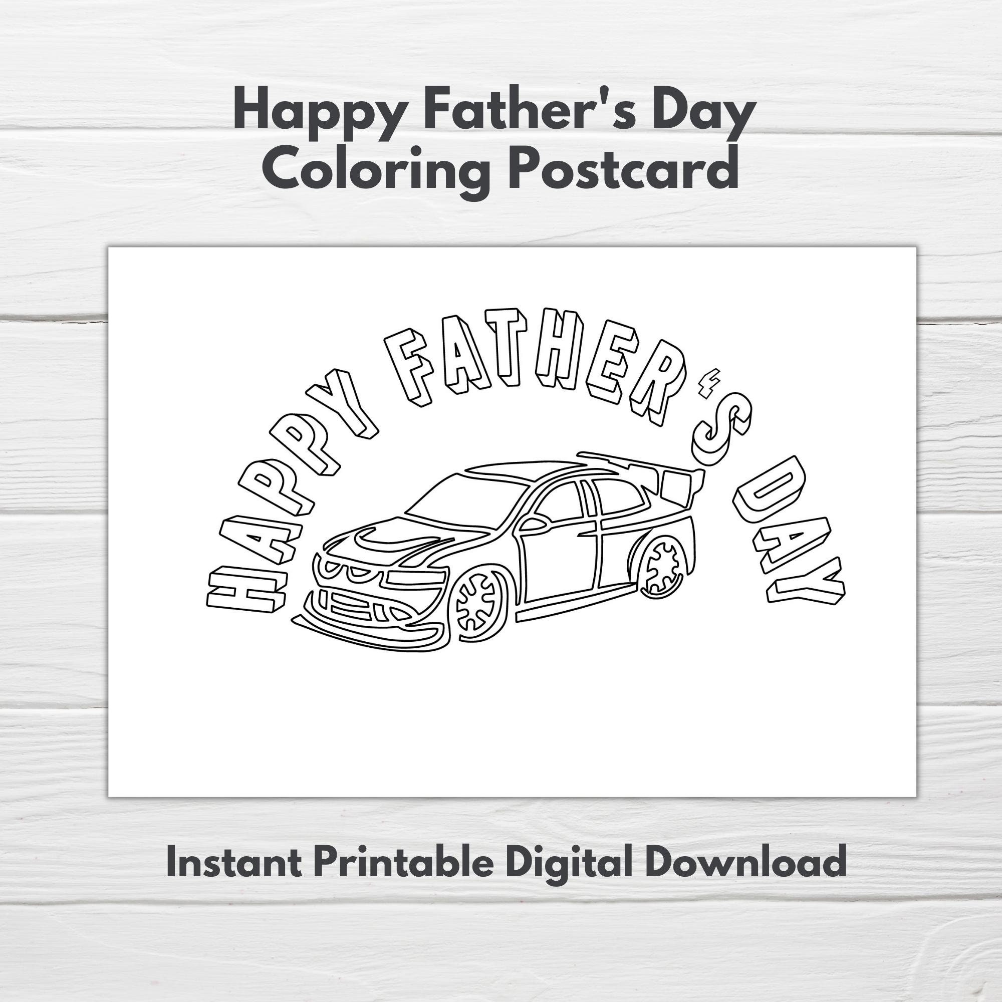 Happy Father's Day Coloring Postcard for Instant Download, Printable ...