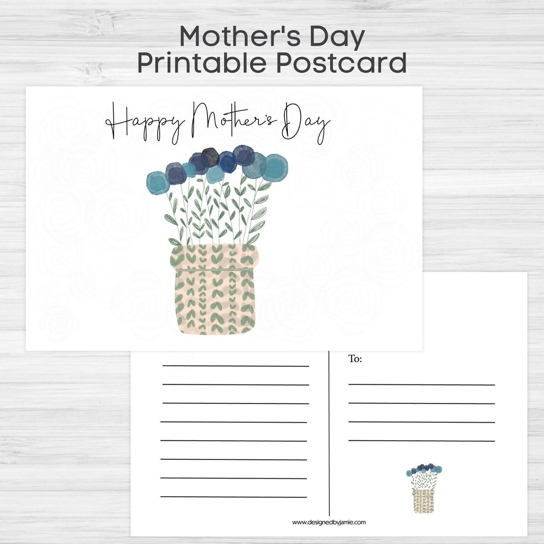Mother’s Day Printable Digital Postcard PDF Pretty Card for Mom - Etsy
