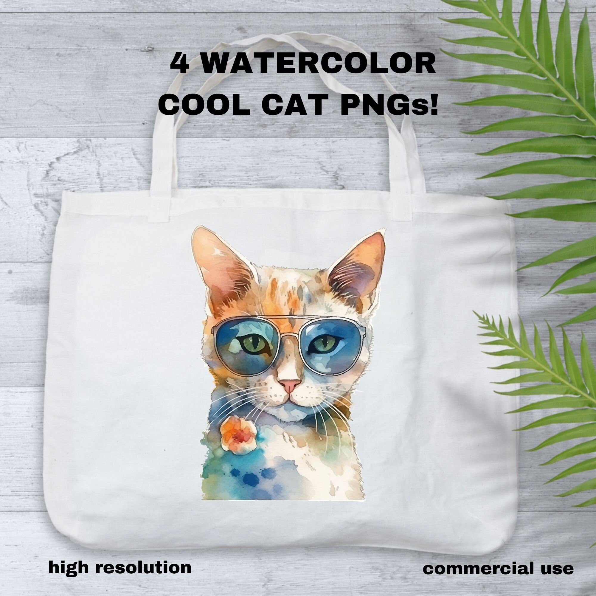 Cool Cat Watercolor Pngs Funny Feline Images Cat Clipart - Etsy