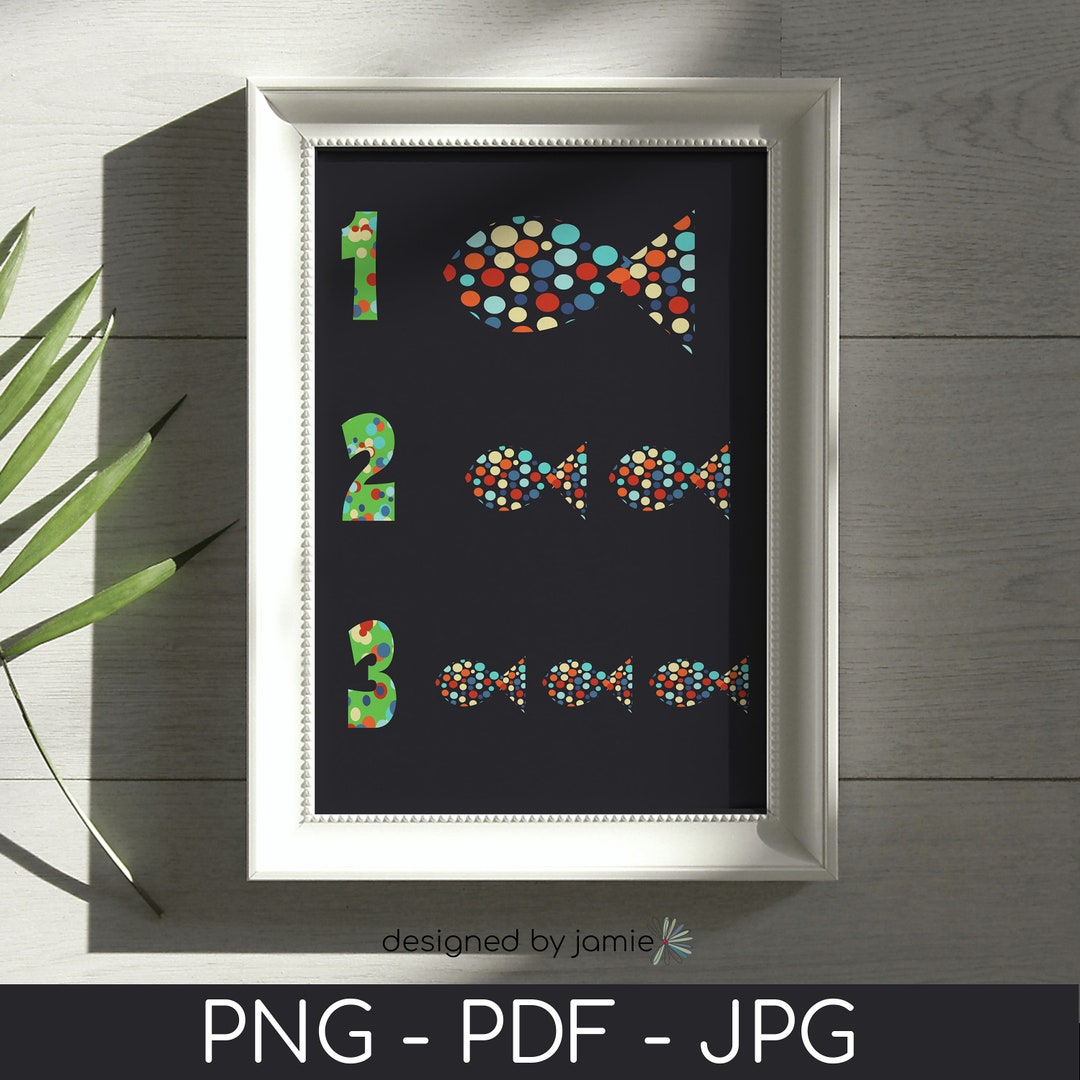 Colorful Polka-dot fishy Numbers Educational Poster Digital Download - Etsy