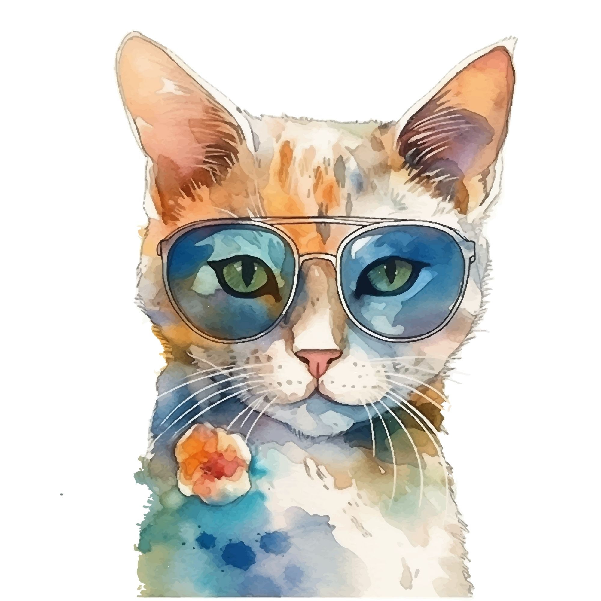 Cool Cat Watercolor Pngs Funny Cat Clipart Watercolor Cats - Etsy