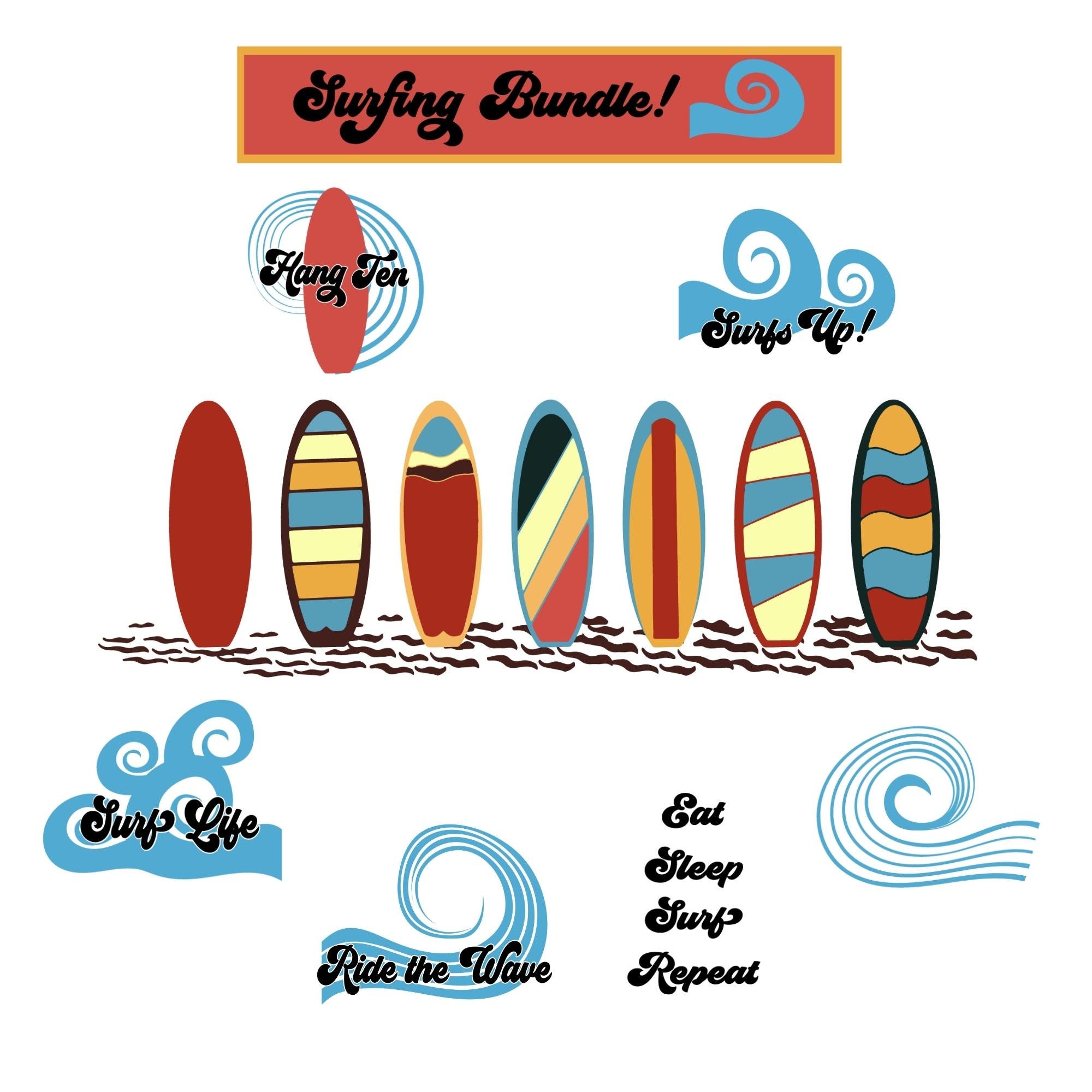 Surfing SVG Bundle, Surfboards, Waves, Surfing Quotes Instant Digital ...