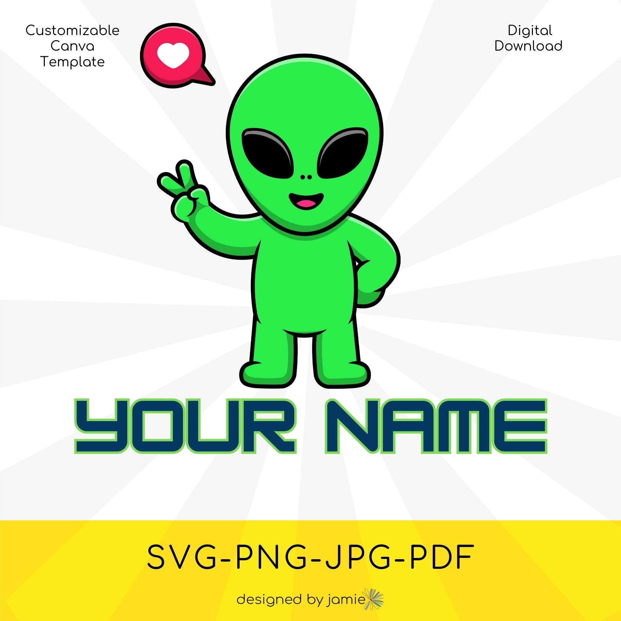 Customizable Green Alien Canva Digital Download Template - Etsy