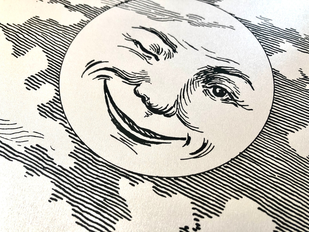 Victorian Era Winking Moon Print - Etsy
