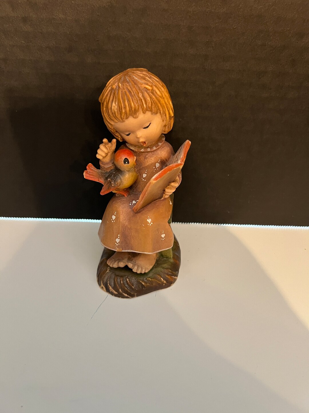 Vintage Girl Singing With Songbird Hand Carved Figurine by Ferraris - Etsy