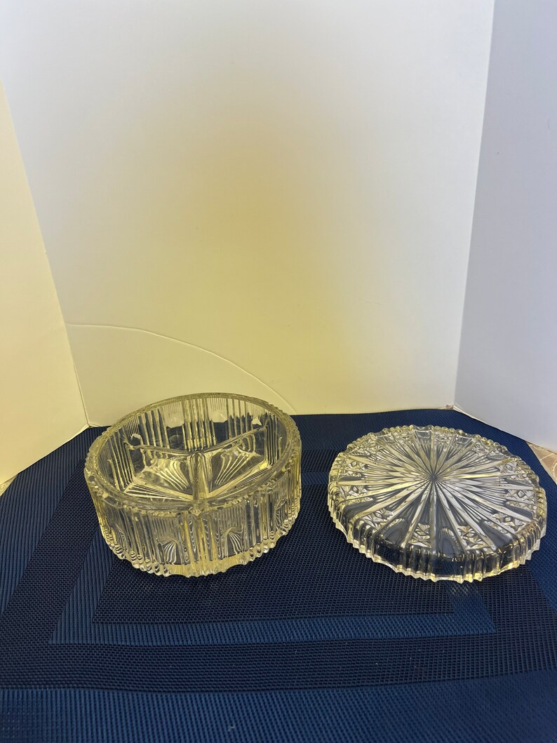 Crystal Cut Glass Covered Candy Bowl With Three Compartments - Etsy