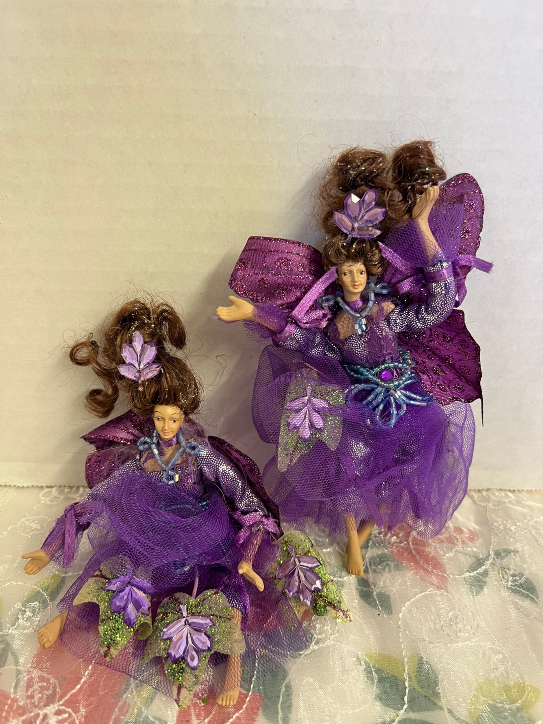 Pair of Tiny Purple Fairies Posable Sparkling Fairies 6tall - Etsy