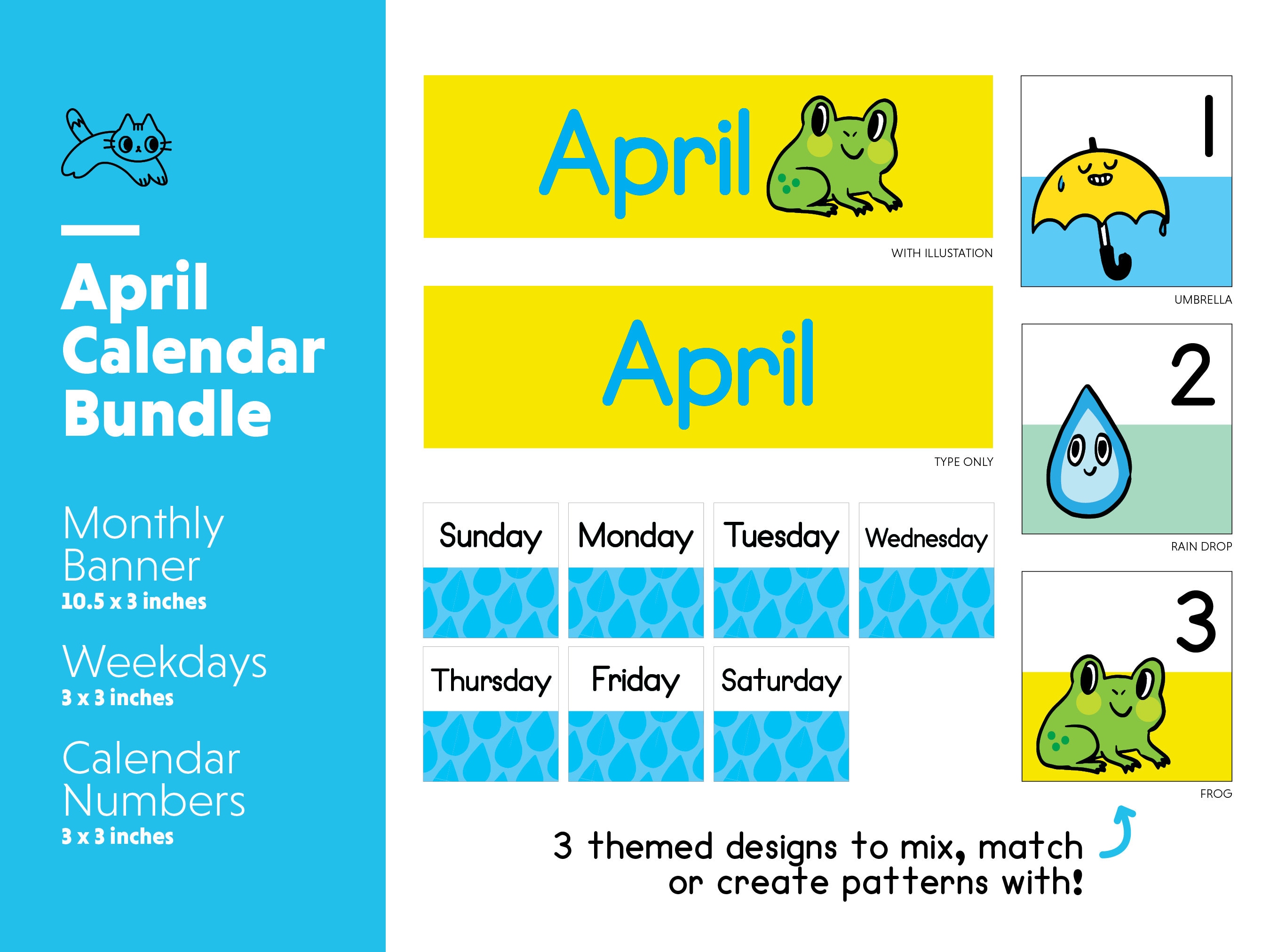 April Spring Rain Calendar Numbers Pocket Chart Bundle Classroom Decor ...