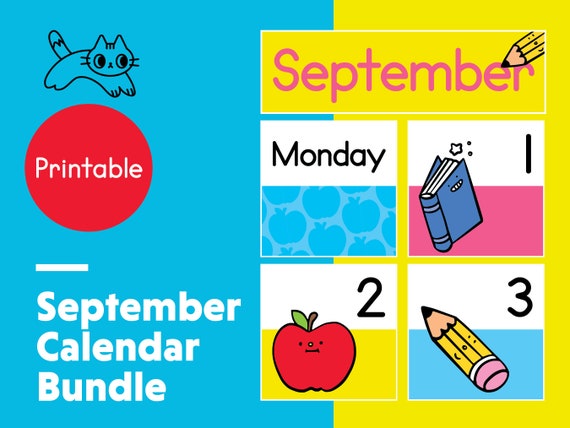 September Calendar Numbers Back to School Supplies Pocket - Etsy