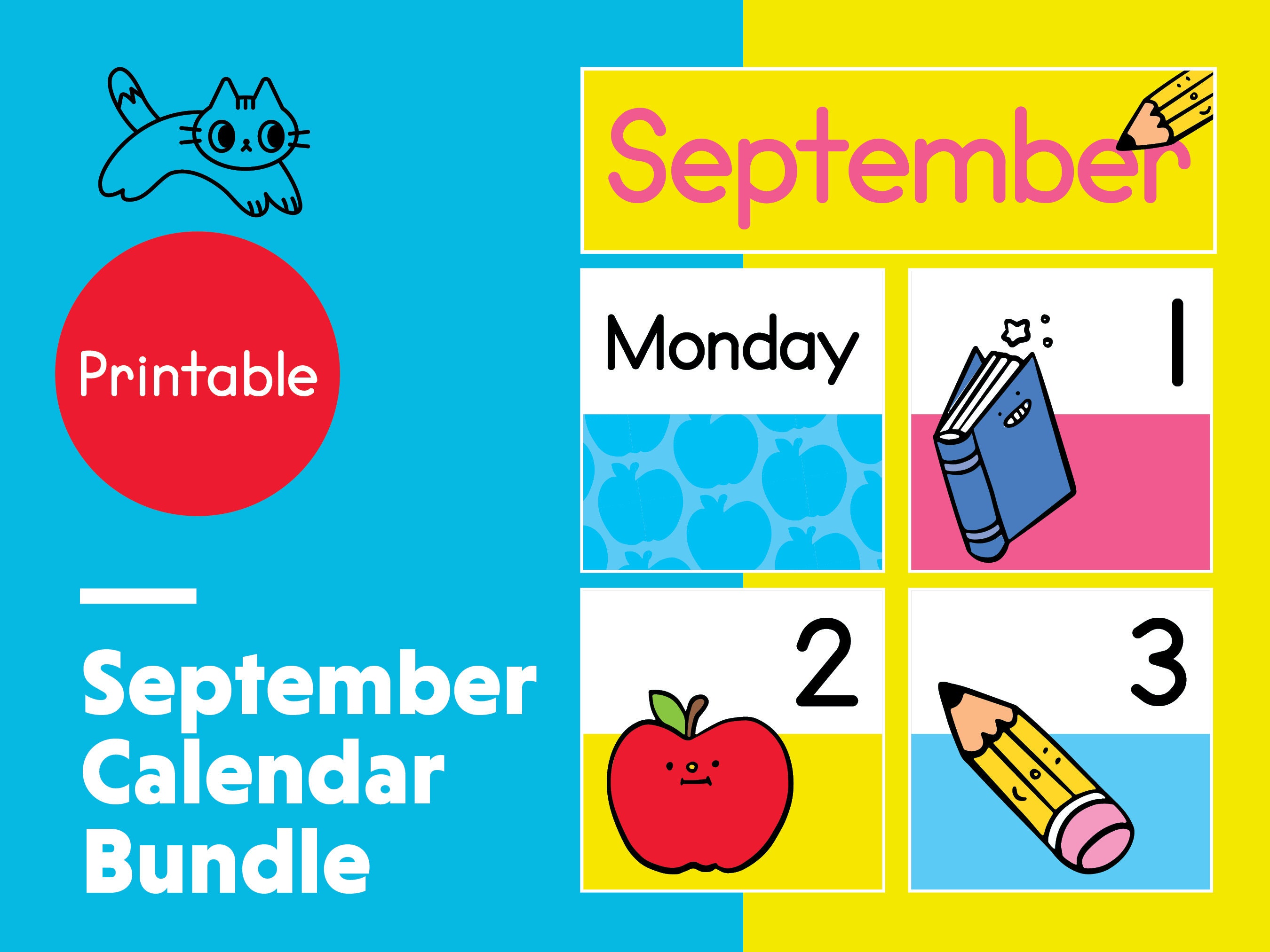 September Calendar Numbers Back to School Supplies Pocket Chart Bundle ...