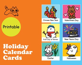 Calendar Pocket Chart Cards Holiday and Events Watercolor Classroom ...