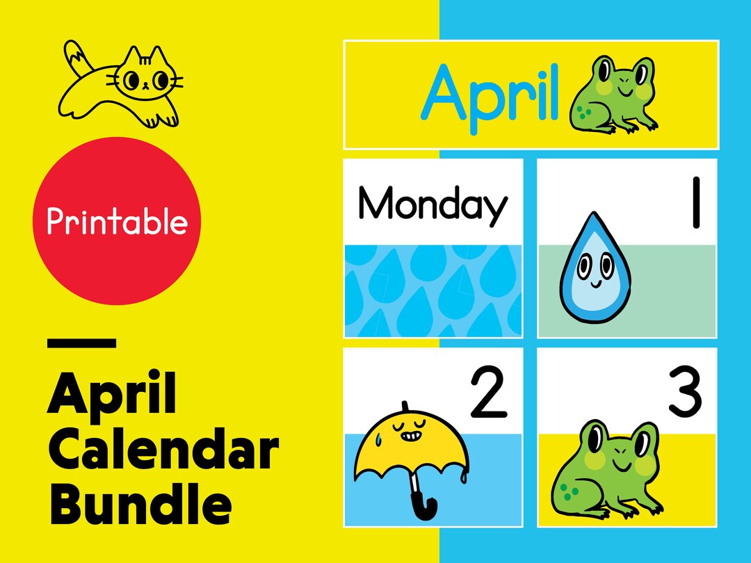 April Spring Rain Calendar Numbers Pocket Chart Bundle Classroom Decor ...