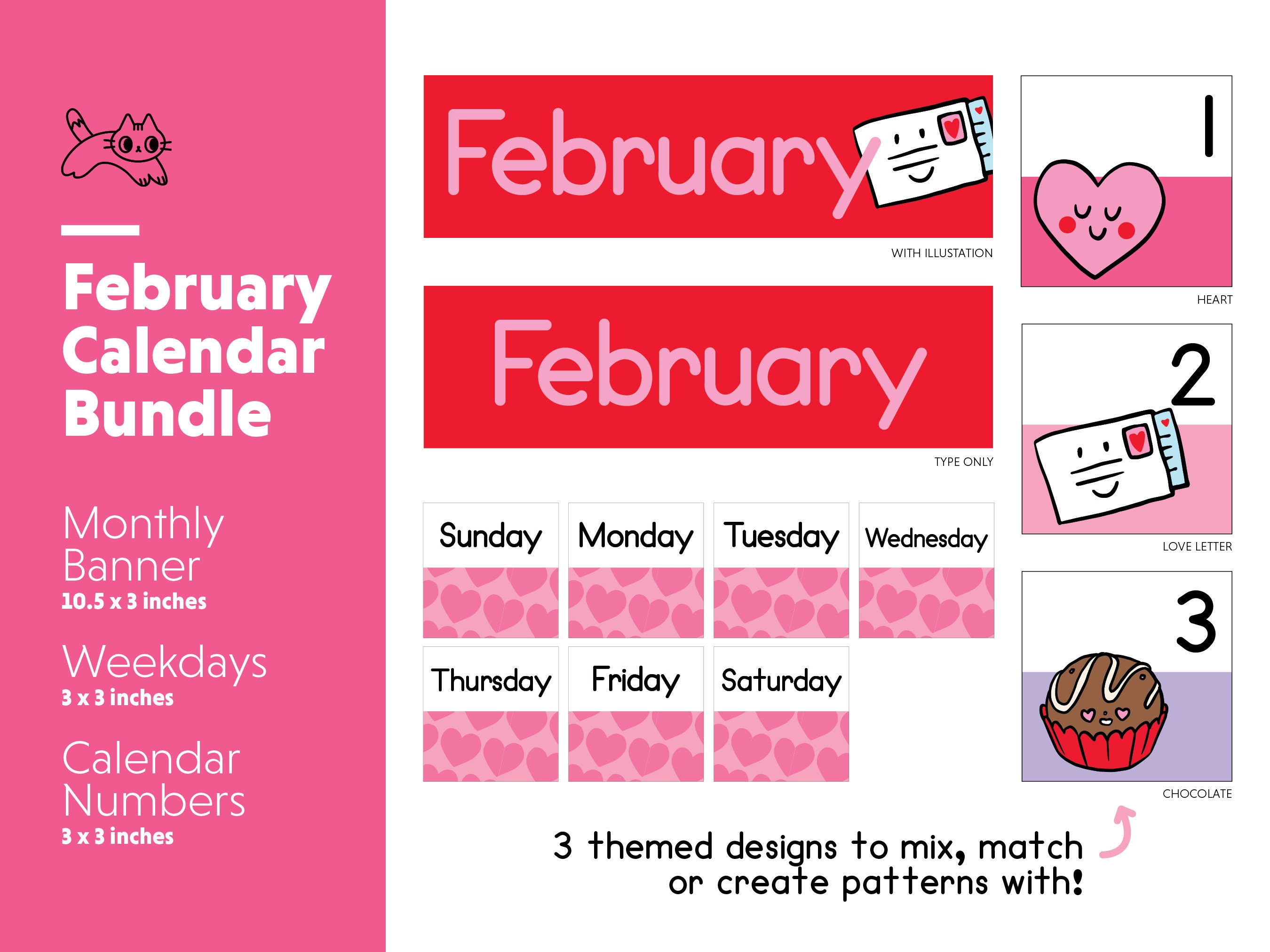 Valentine's Day February Calendar Numbers Pocket Chart Bundle Classroom ...
