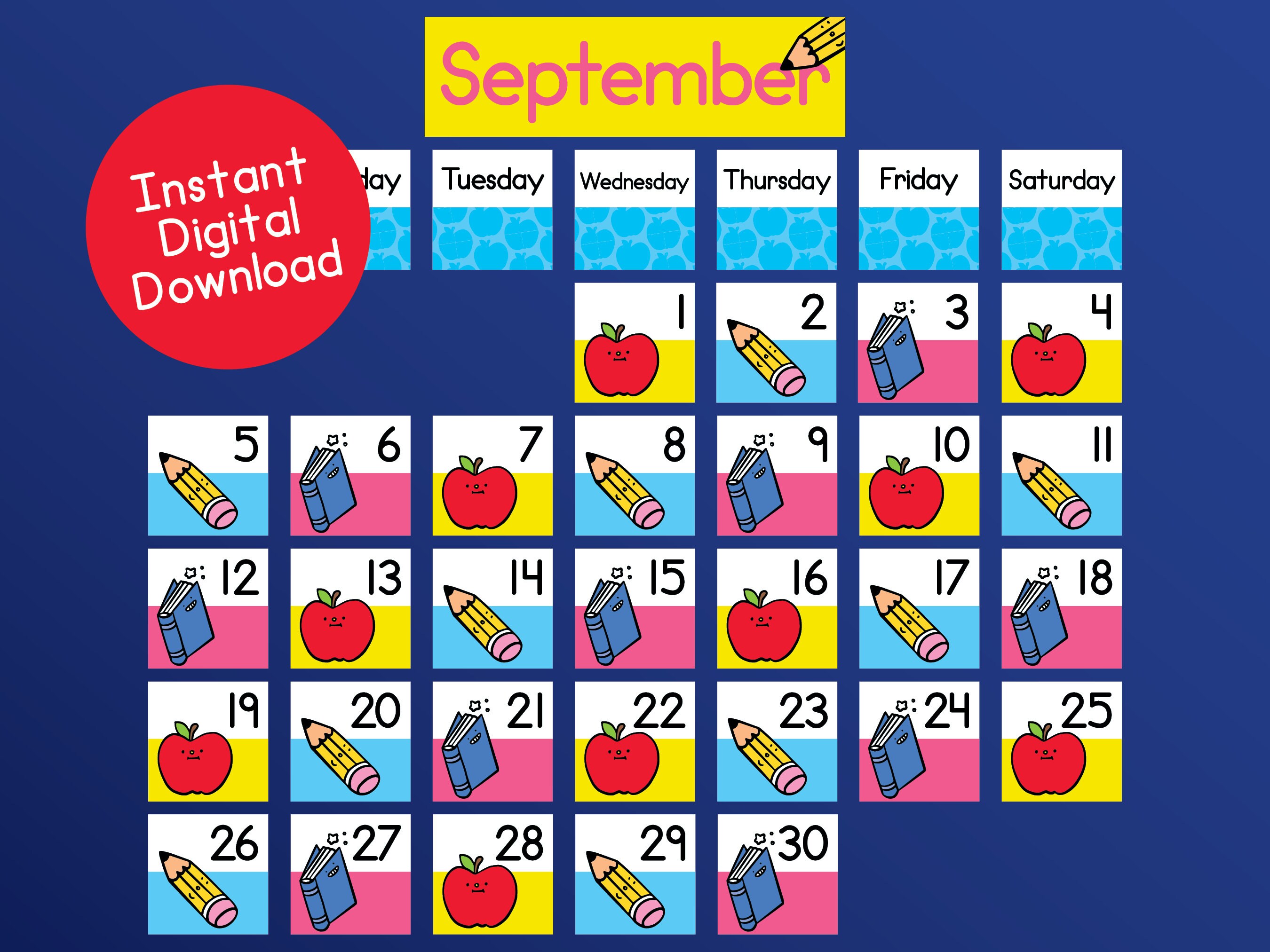 September Calendar Numbers Back to School Supplies Pocket Chart Bundle ...