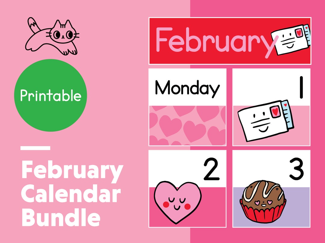 Valentine's Day February Calendar Numbers Pocket Chart Bundle Classroom ...