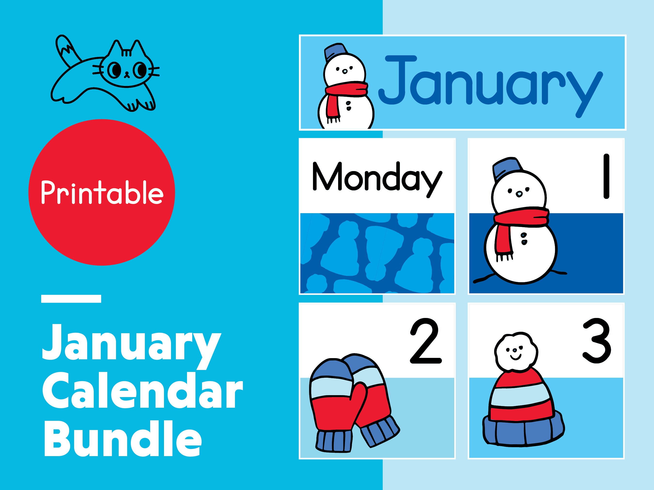 January Winter Calendar Numbers Pocket Chart Bundle Classroom Decor ...