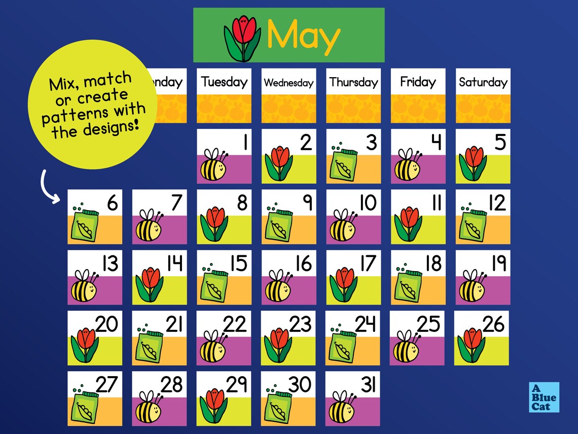 Year-round Calendar Numbers Pocket Chart Bundle Back to School Holidays ...