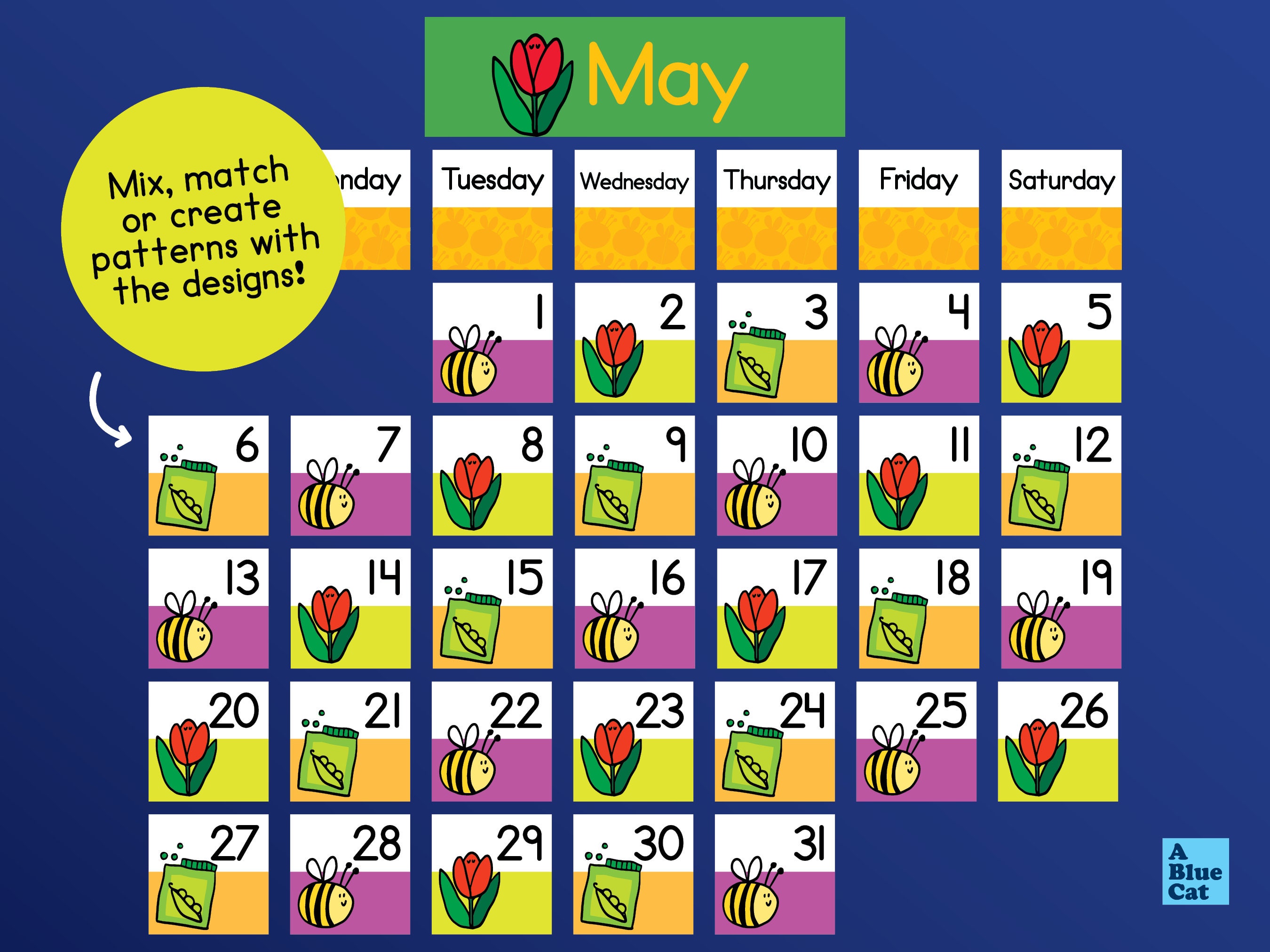 Year-round Calendar Numbers Pocket Chart Bundle Back to School Holidays ...