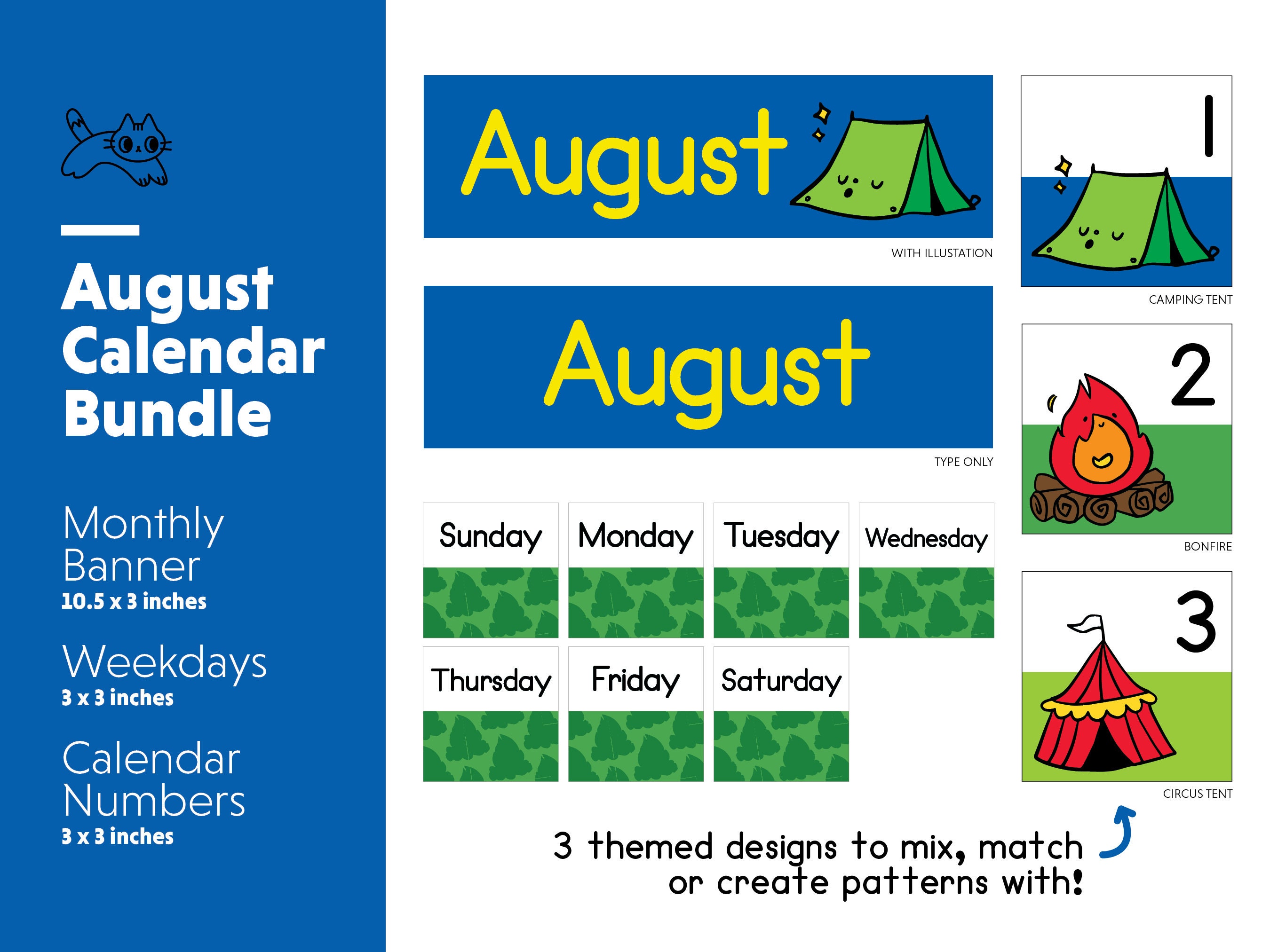 August Summer Calendar Numbers Camping Pocket Chart Bundle - Etsy