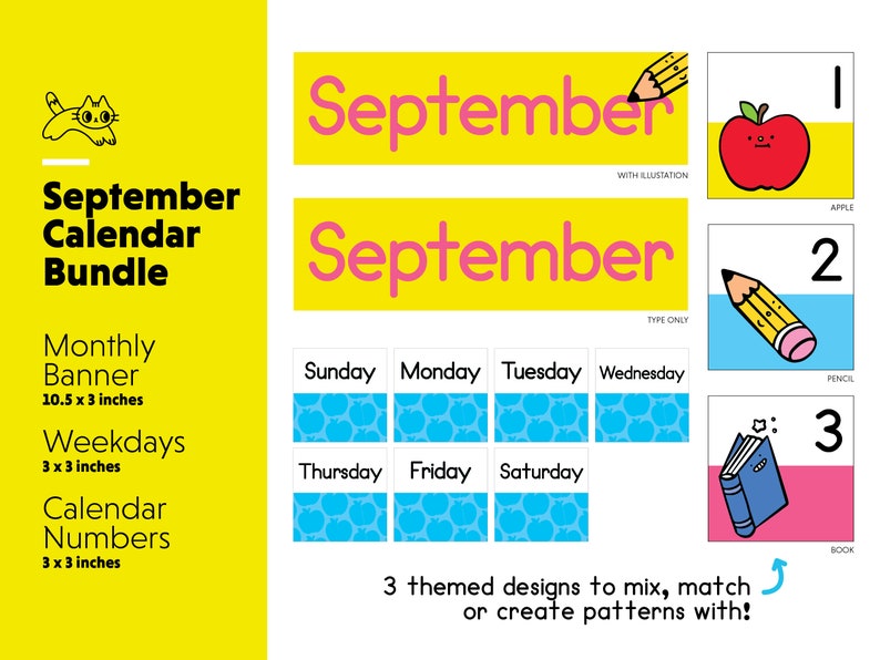 September Calendar Numbers Back to School Supplies Pocket Chart Bundle ...