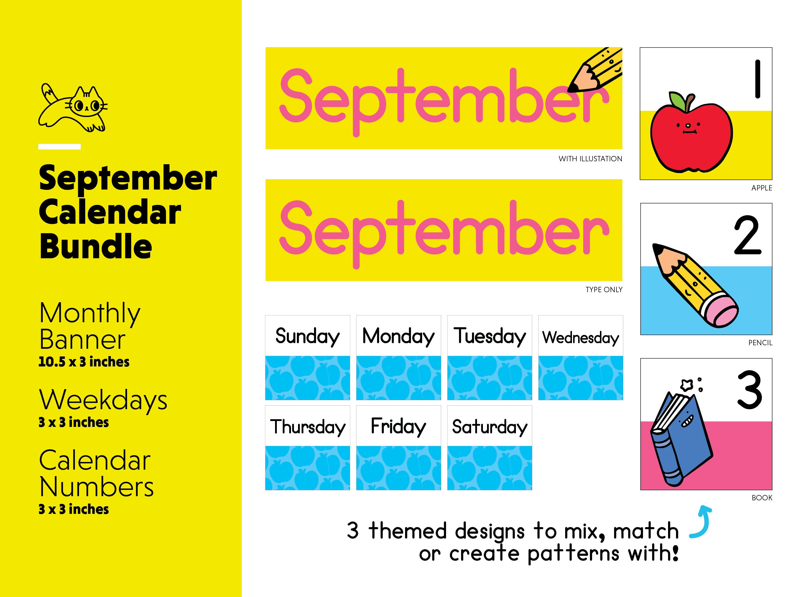 September Calendar Numbers Back to School Supplies Pocket - Etsy