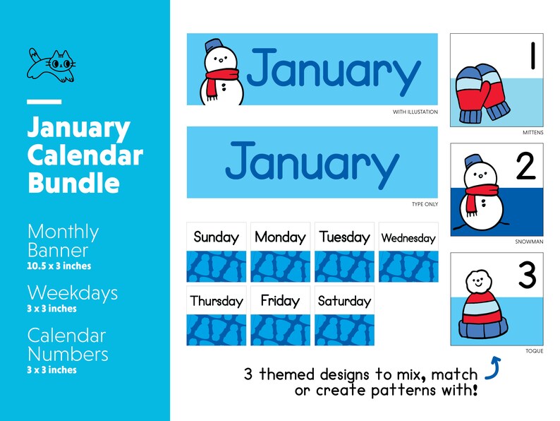 January Winter Calendar Numbers Pocket Chart Bundle Classroom Decor ...
