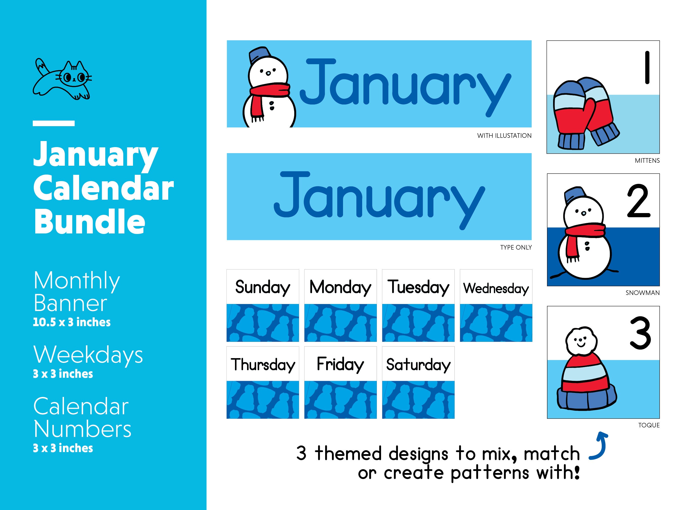 January Winter Calendar Numbers Pocket Chart Bundle Classroom Decor ...