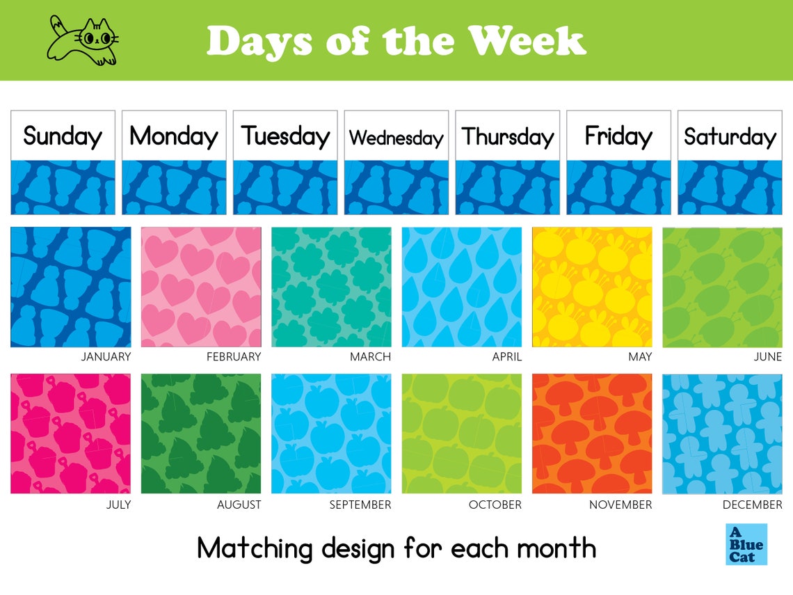 Year-round Calendar Numbers Pocket Chart Bundle Back to School Holidays ...