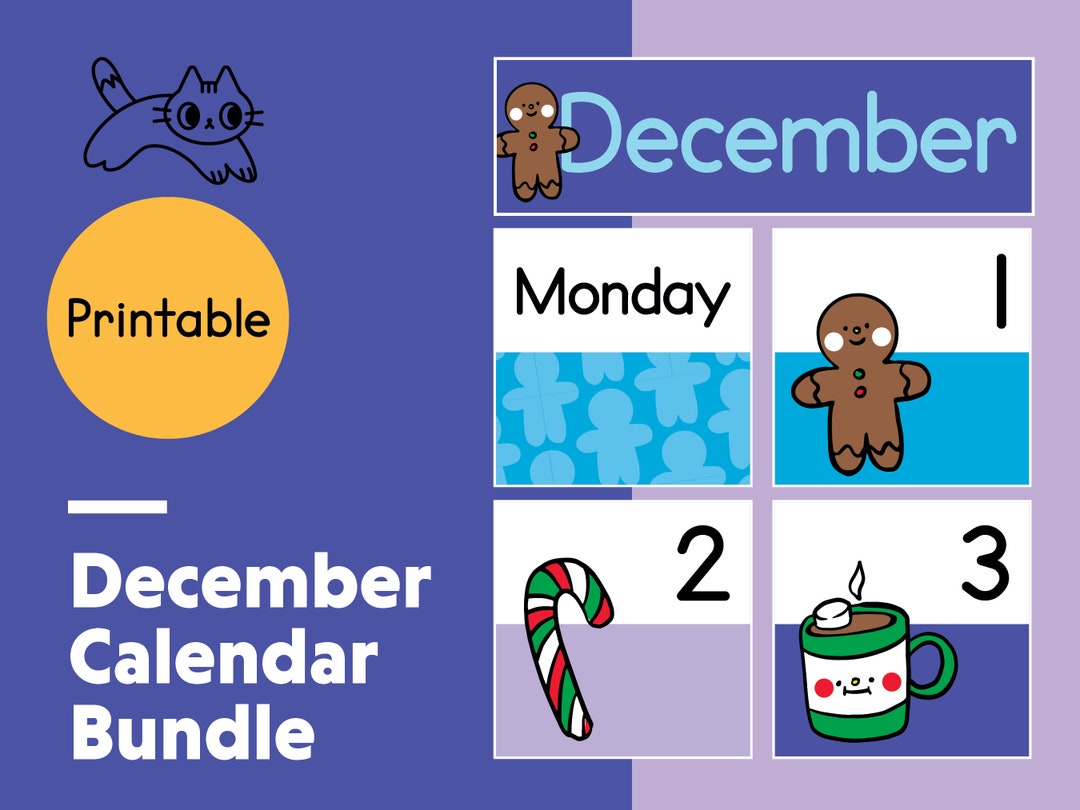 December Winter Holiday Calendar Numbers Pocket Chart Bundle Classroom ...