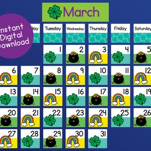 March St. Patrick's Day Calendar Numbers Pocket Chart - Etsy