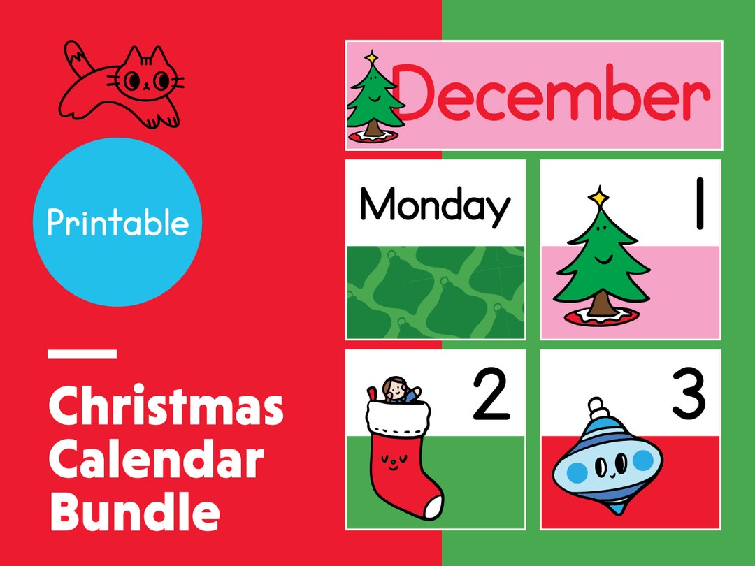 Christmas Holiday December Calendar Numbers Pocket Chart Bundle ...