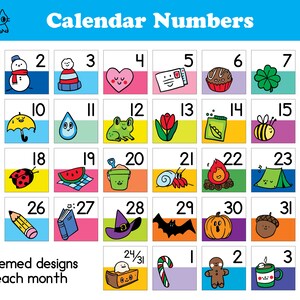 Year-round Calendar Numbers Pocket Chart Bundle Back to School Holidays ...