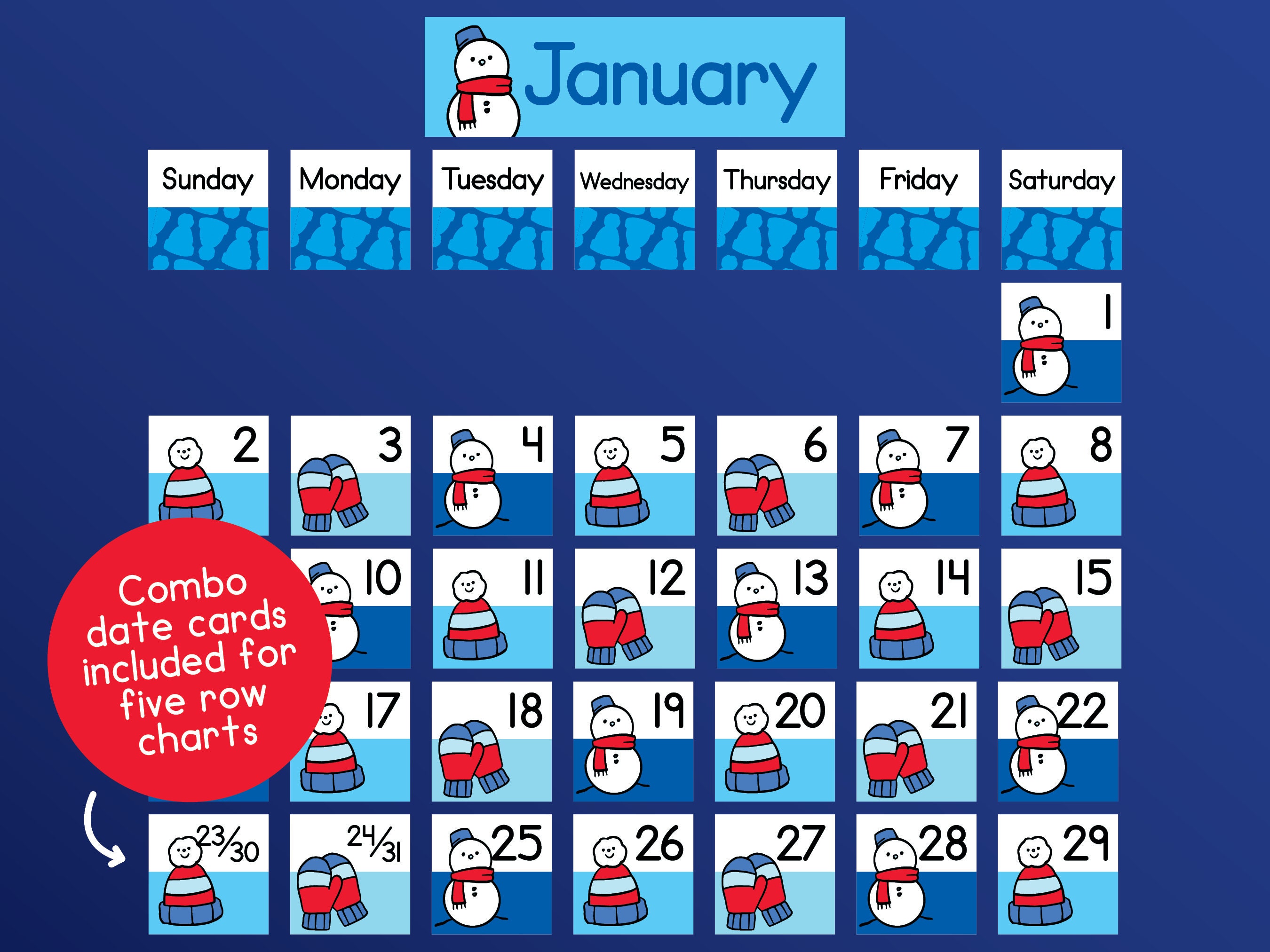 January Winter Calendar Numbers Pocket Chart Bundle Classroom Decor ...