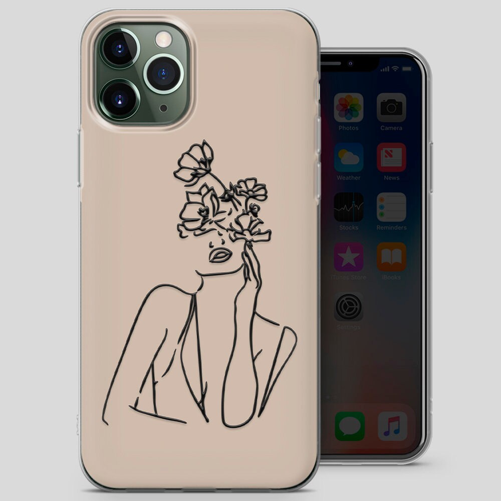 Woman Line Art Phone Case: Minimalist Floral Design - Etsy UK